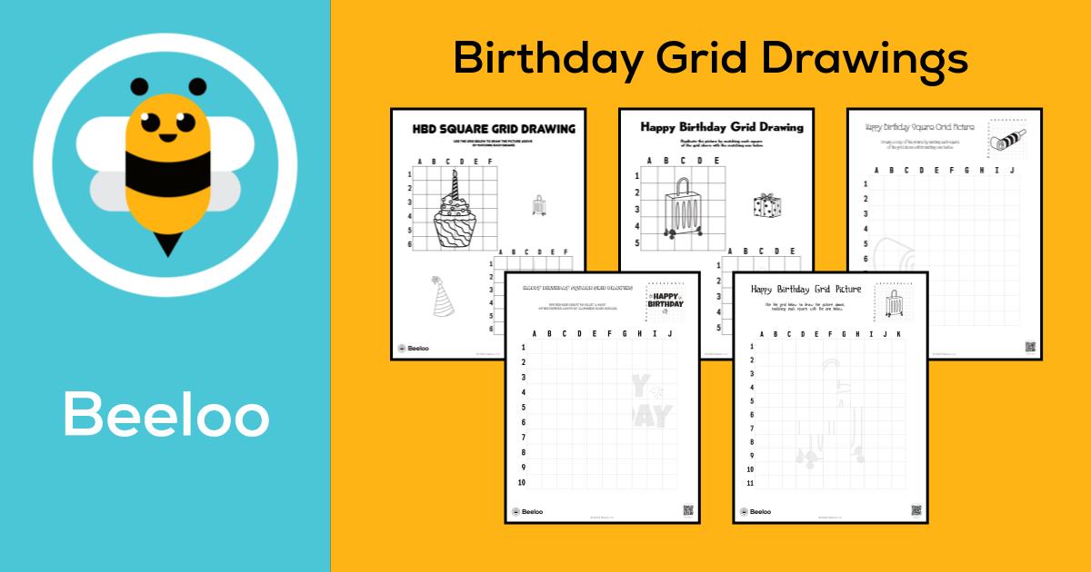 Birthday-themed Grid Drawings • Beeloo Printable Crafts and Activities ...
