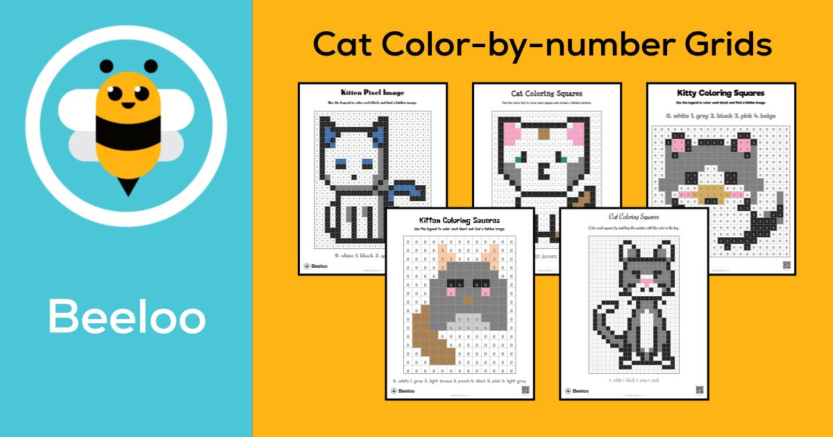 Cat-themed Color-by-number Grids • Beeloo Printable Crafts and ...