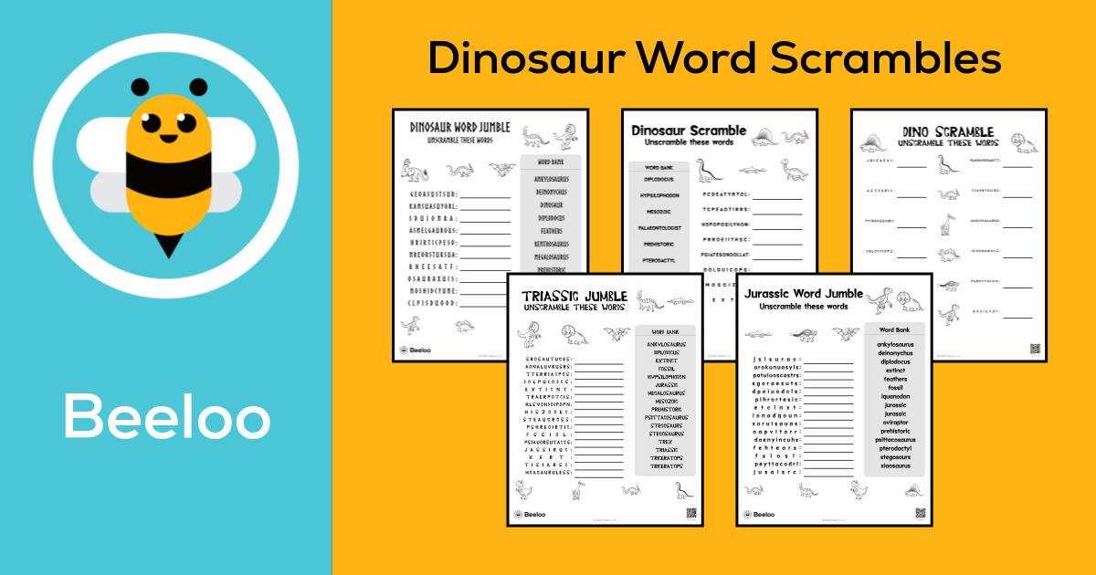 Dinosaur-themed Word Scrambles • Beeloo Printable Crafts and Activities ...