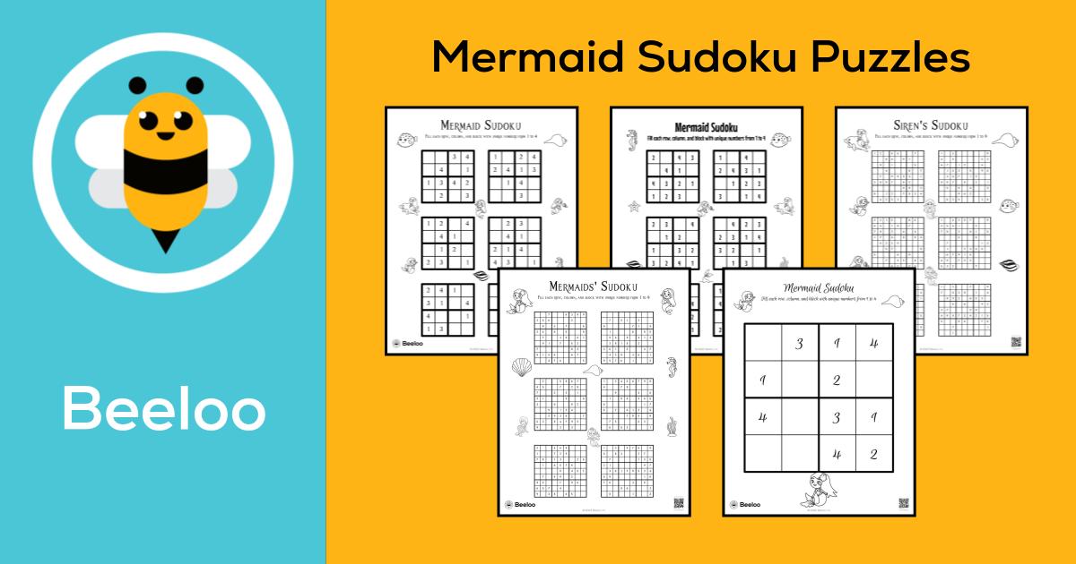 Mermaid-themed Sudoku Puzzles • Beeloo Printable Crafts and Activities ...