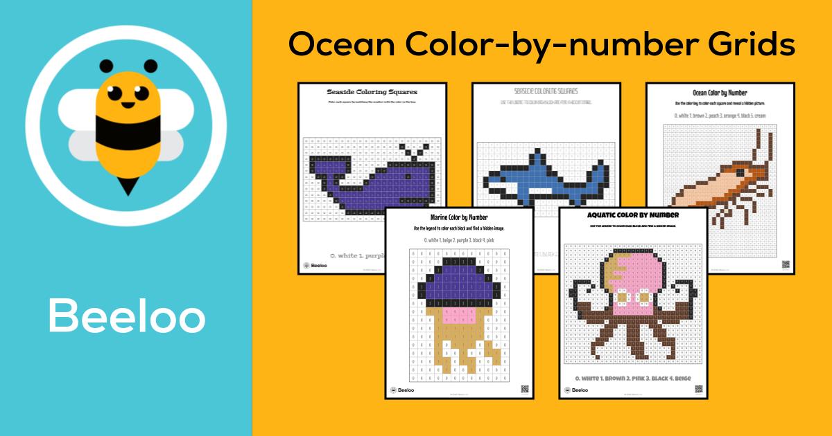 Ocean-themed Color-by-number Grids • Beeloo Printable Crafts and ...