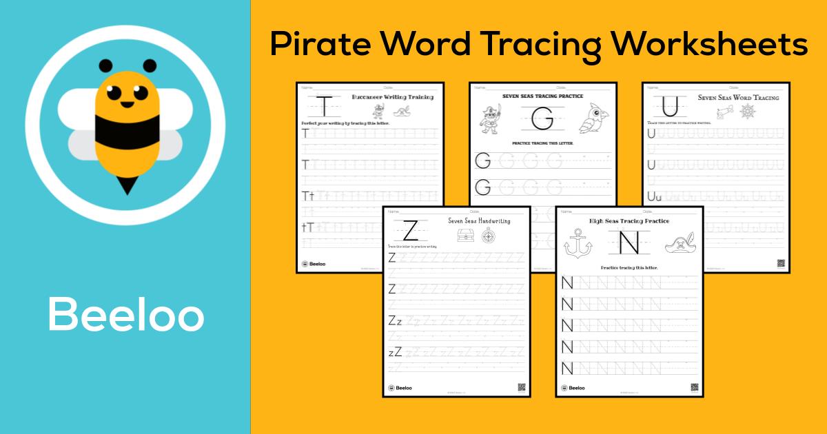 Pirate-themed Word Tracing Worksheets • Beeloo Printable Crafts and ...