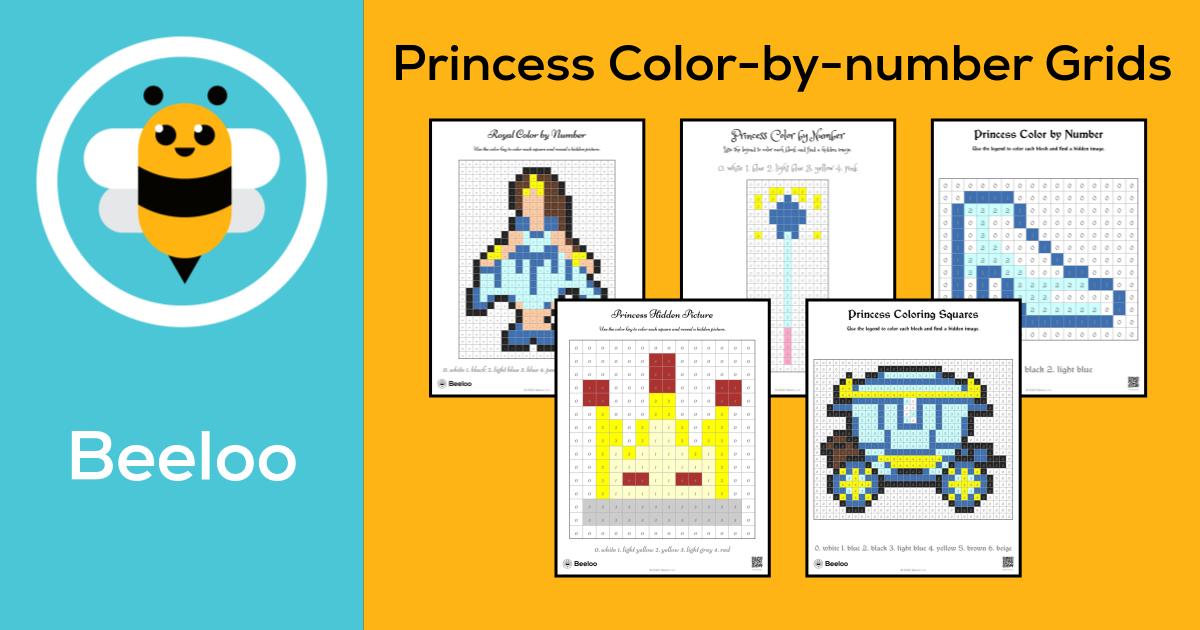Princess-themed Color-by-number Grids • Beeloo Printable Crafts and ...