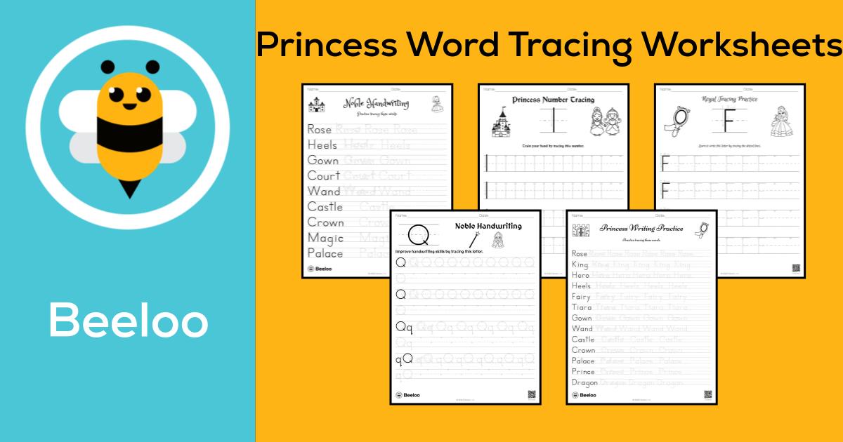 Princess-themed Word Tracing Worksheets • Beeloo Printable Crafts and ...