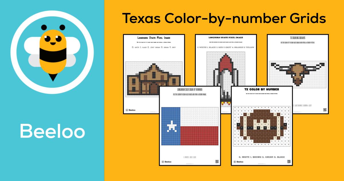 Texas-themed Color-by-number Grids • Beeloo Printable Crafts and ...