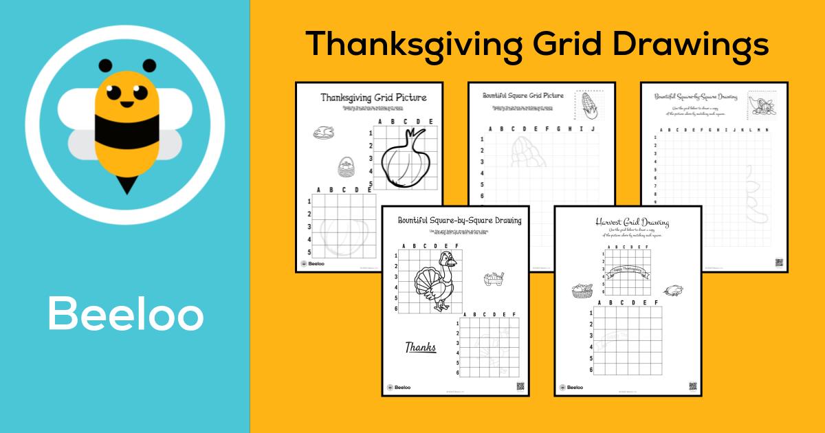 Thanksgiving-themed Grid Drawings • Beeloo Printable Crafts and ...