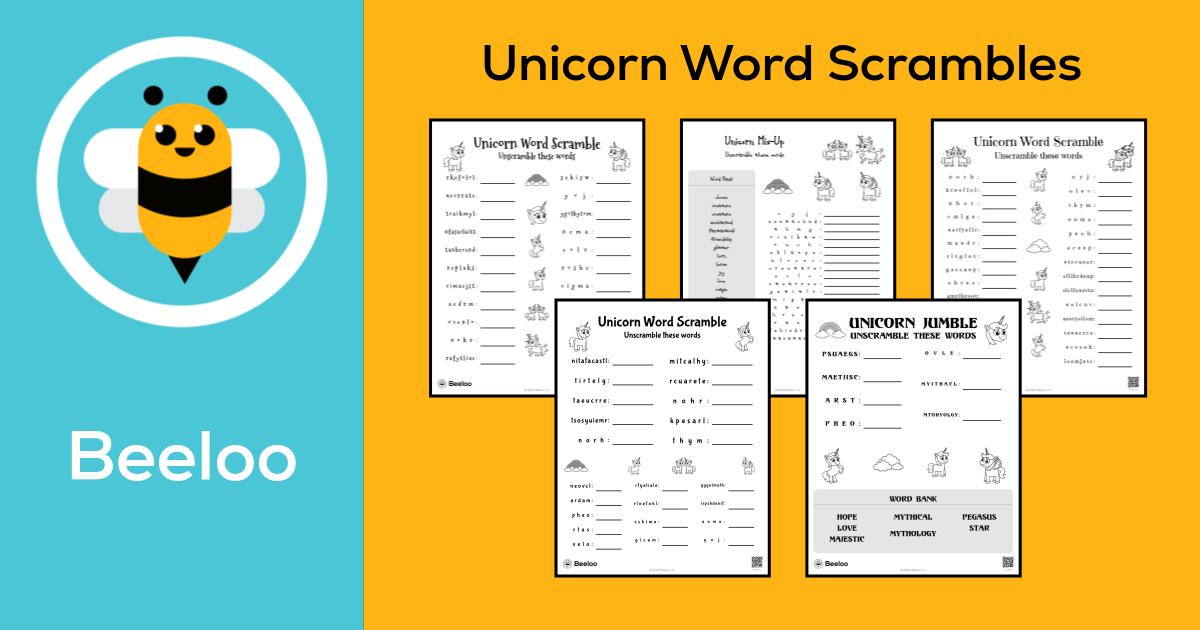 Unicorn-themed Word Scrambles • Beeloo Printable Crafts and Activities ...