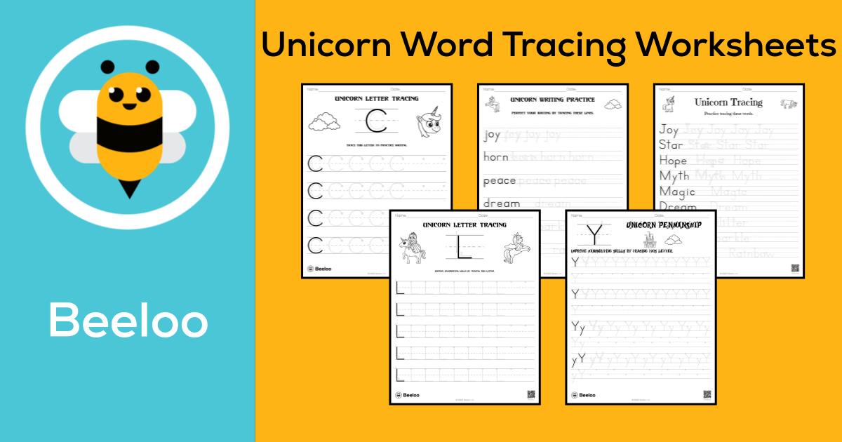 Unicorn-themed Word Tracing Worksheets • Beeloo Printable Crafts and ...